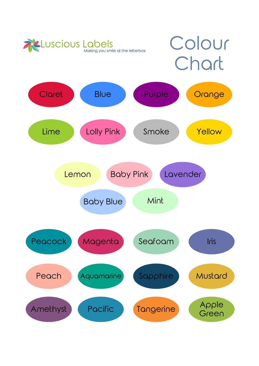Colour Chart – Luscious Labels